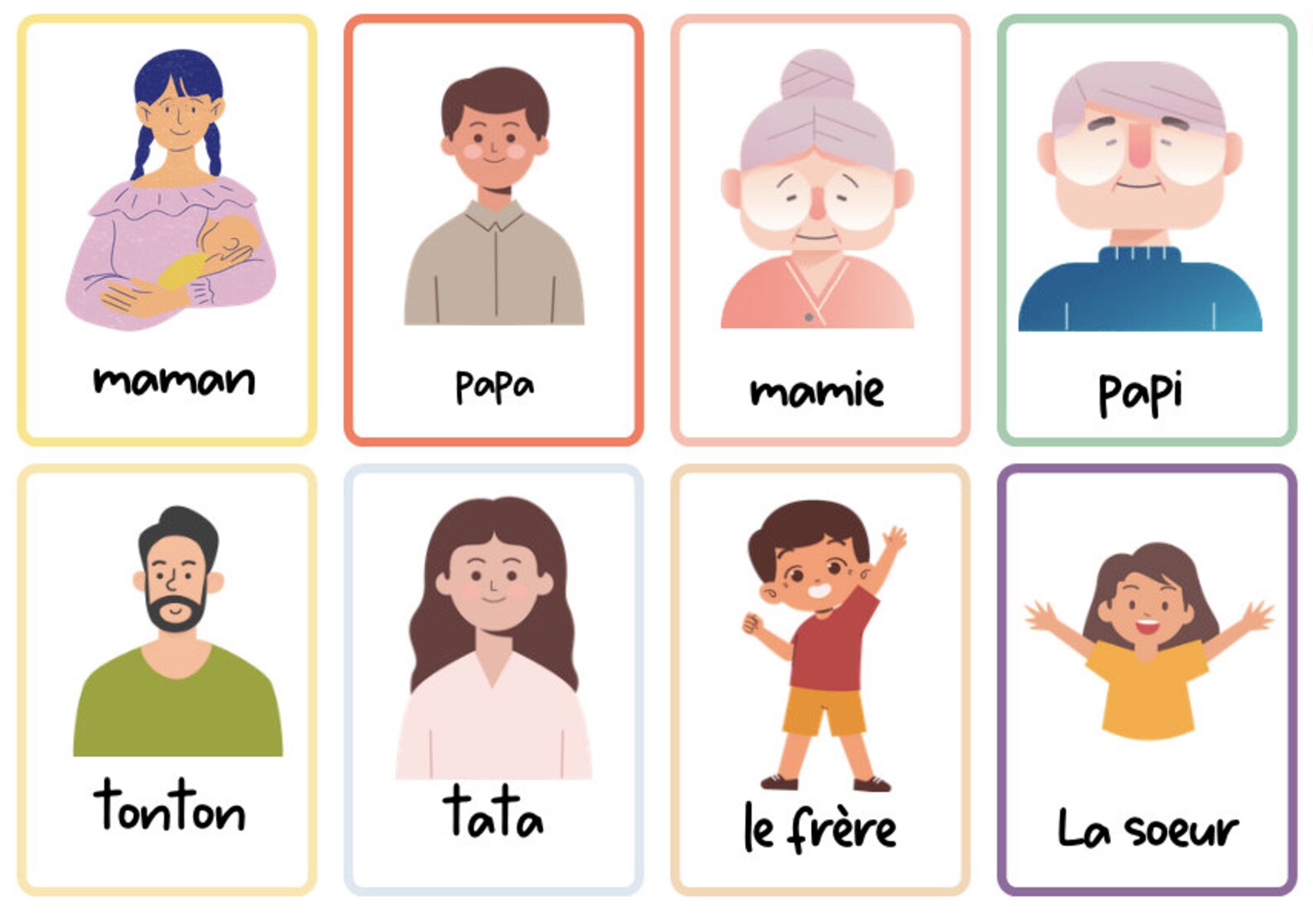 Family French Flashcards Materials Printable French Worksheets Three ...