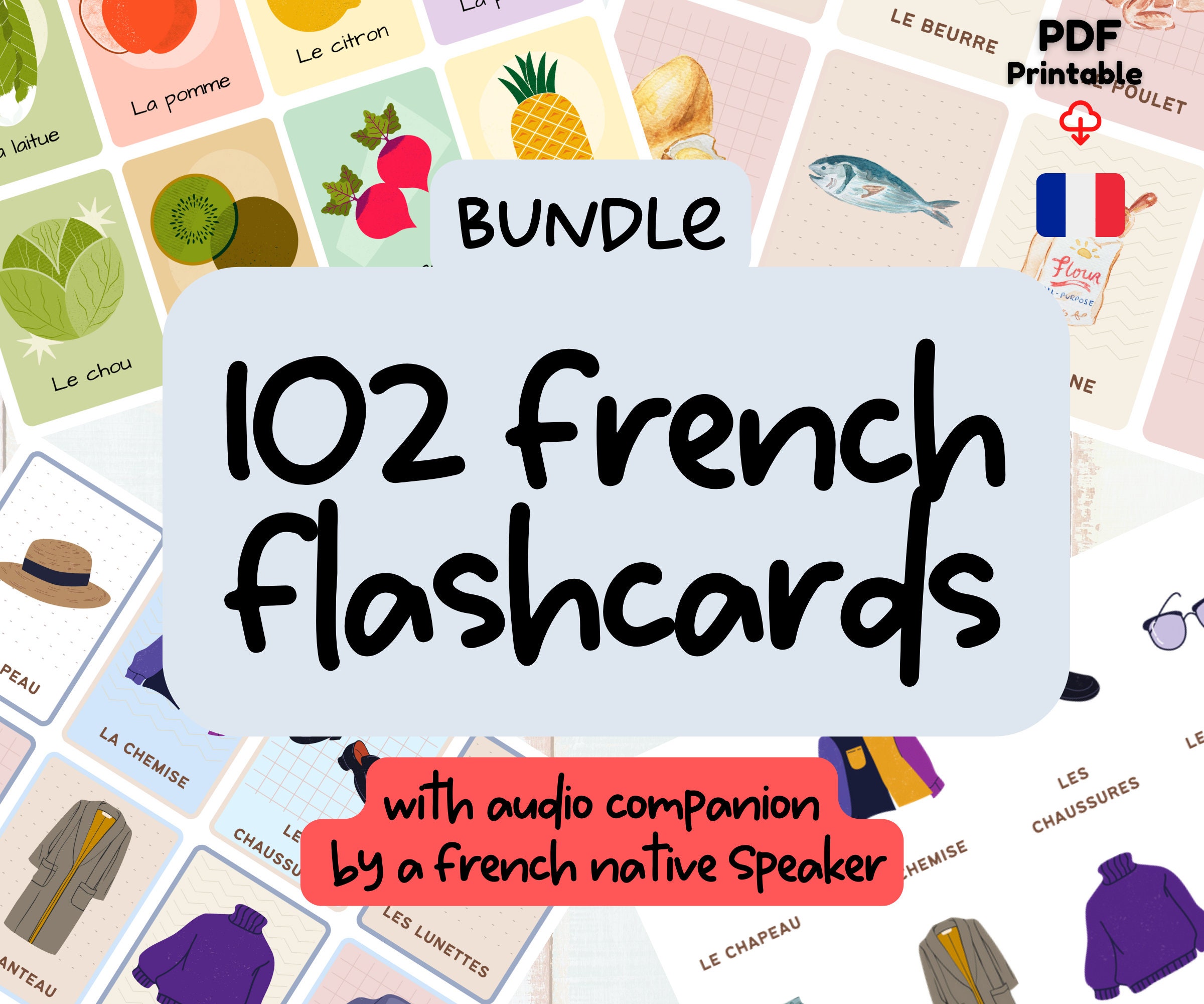 France Flashcards Bundle Clothes French Cards Food Fruits Vegetables ...