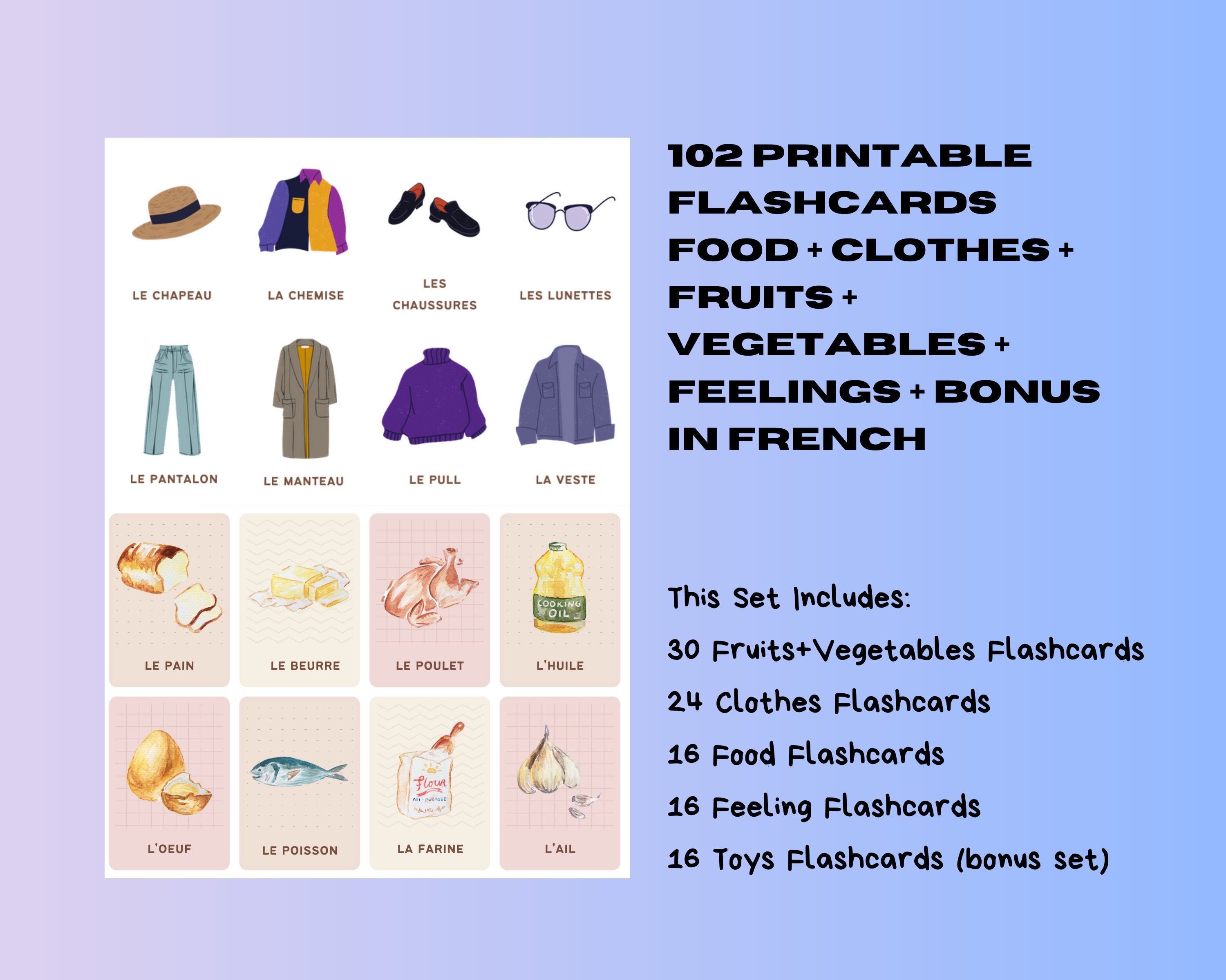 France Flashcards Bundle Clothes French Cards Food Fruits Vegetables ...