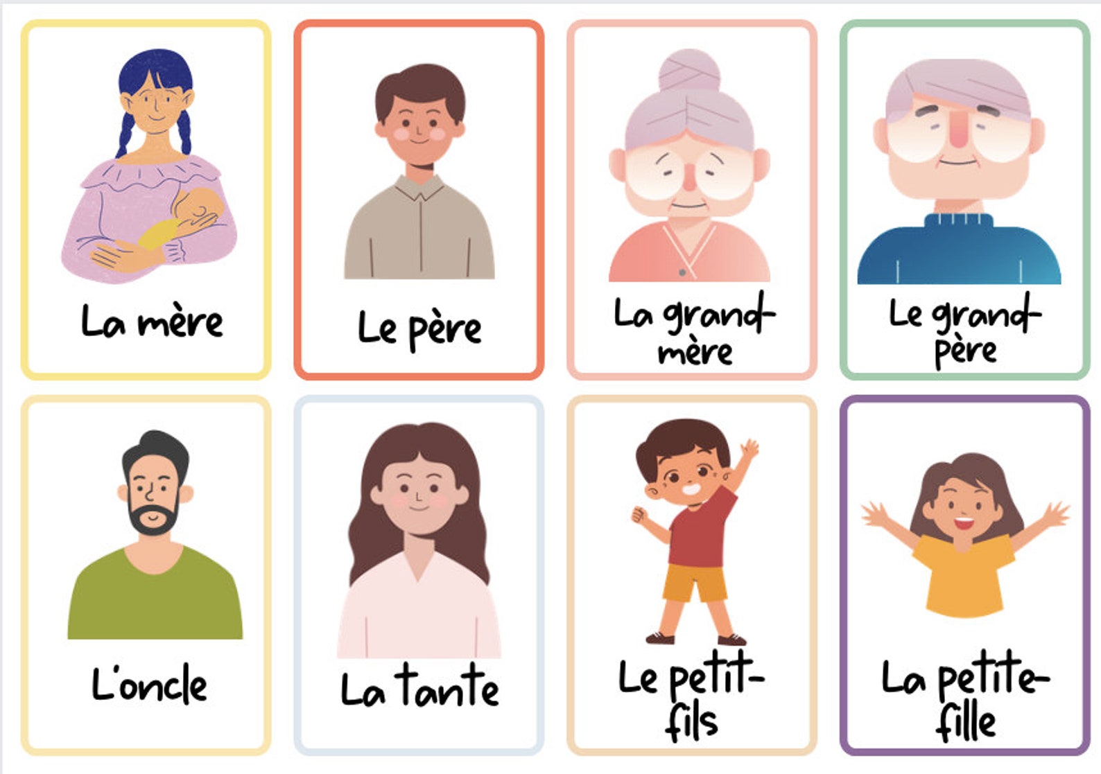 Family French Flashcards Materials Printable French Worksheets Three ...