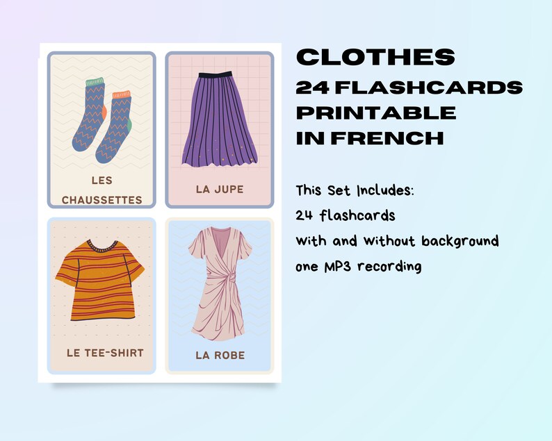 France Flashcards French Flash Cards Clothes Children Toddlers ...