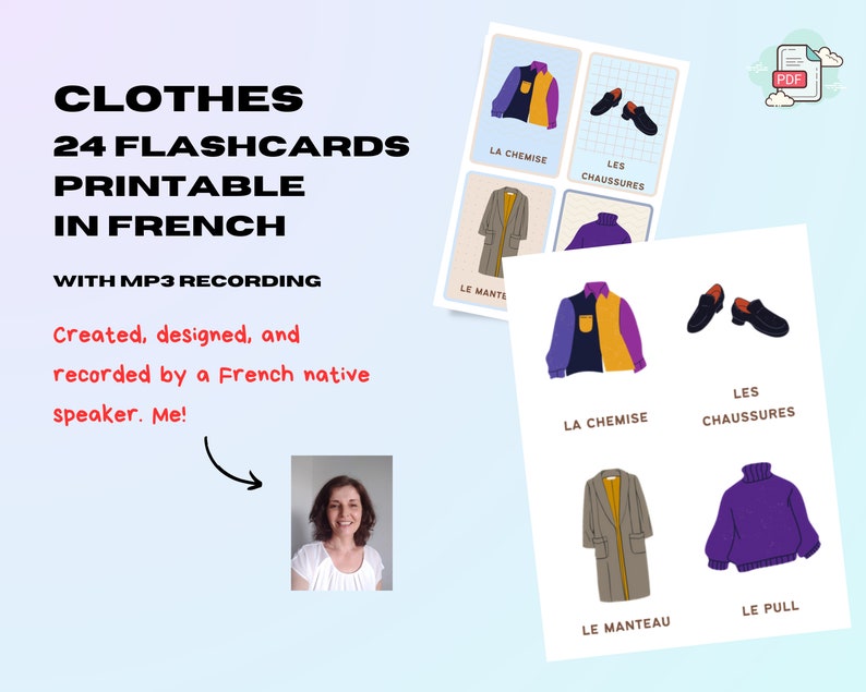 France Flashcards French Flash Cards Clothes Children Toddlers ...