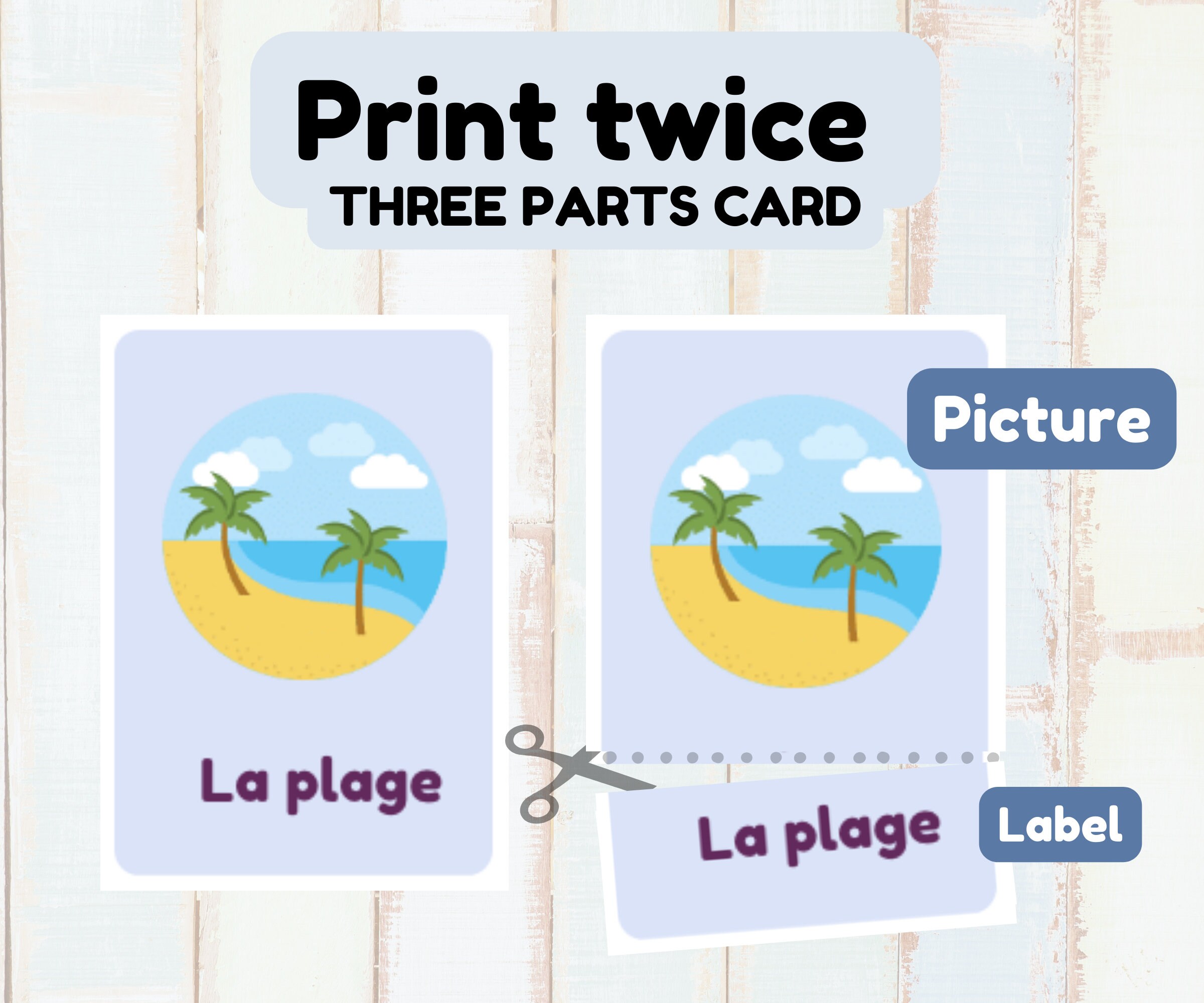 France Flashcards Summer Montessori Materials Printable French Three ...