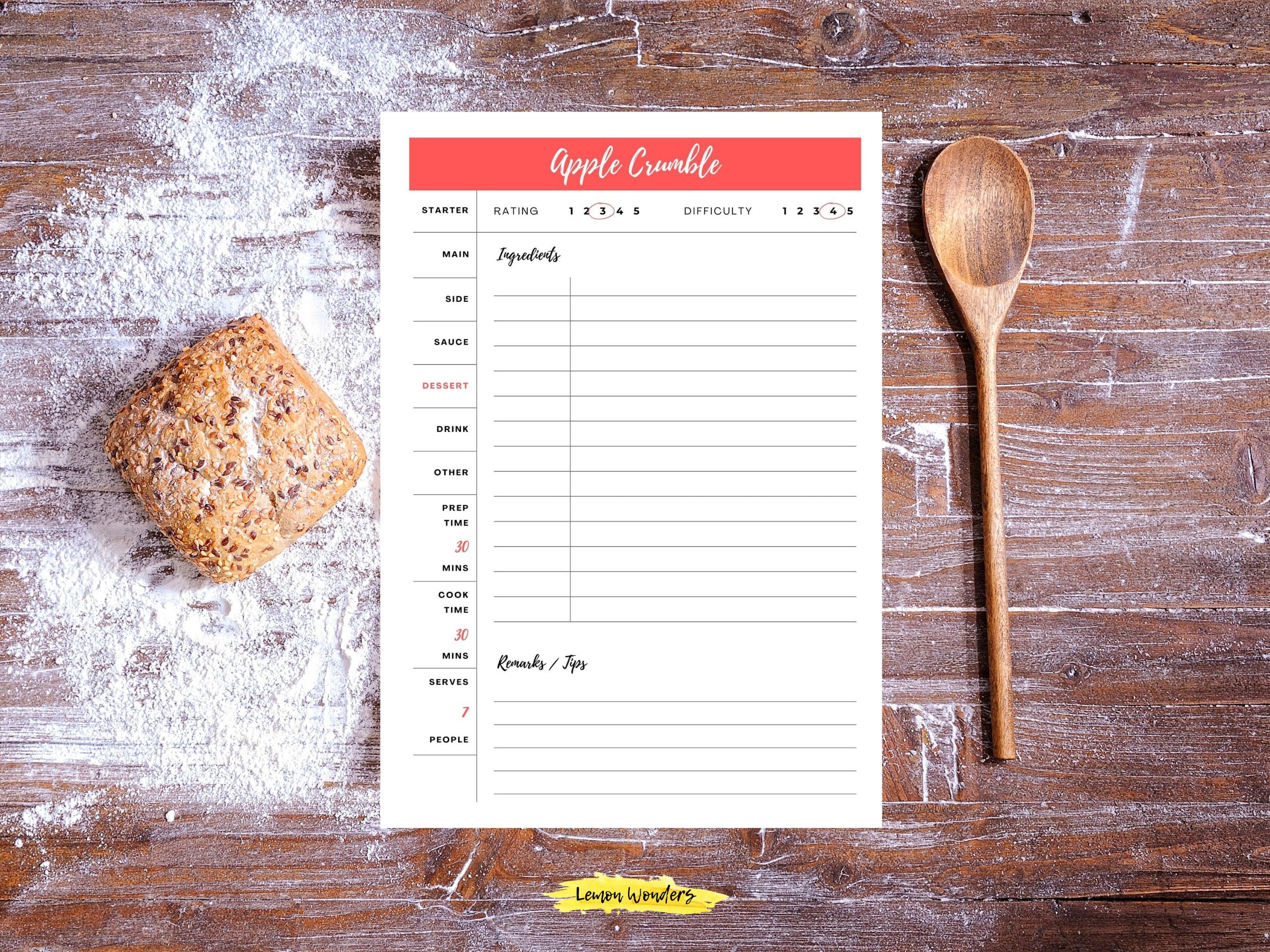 Colour-coded Editable Recipe Template Printable Recipe Sheet - Etsy