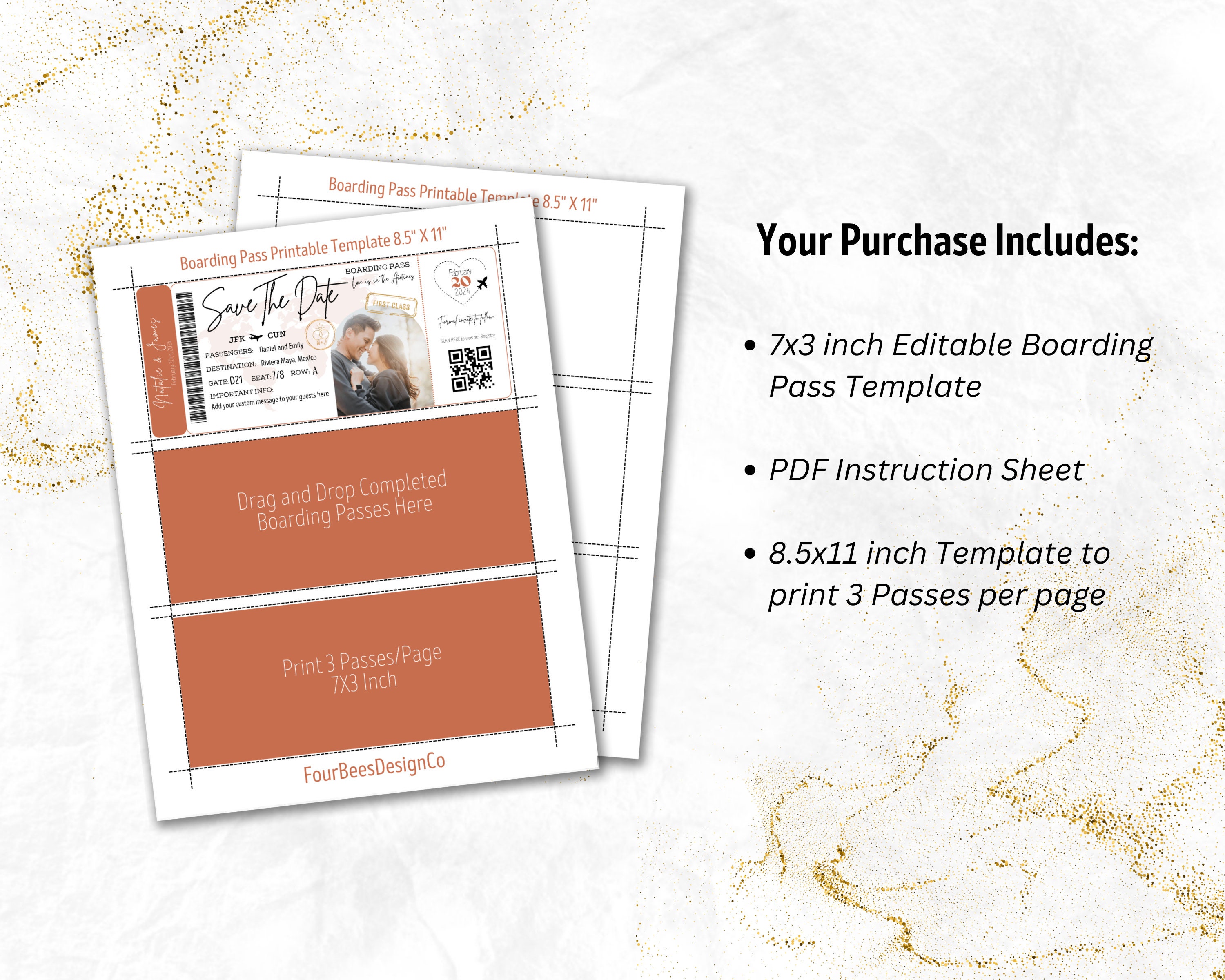 Boarding Pass Save the Date Template With Photo | Destination Wedding ...