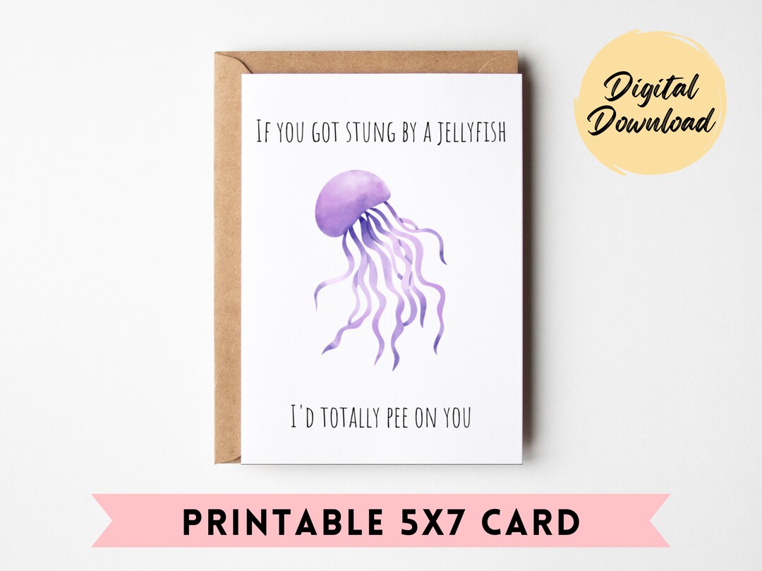 Jellyfish Card Funny Printable Valentines Card | Valentines Day Card ...