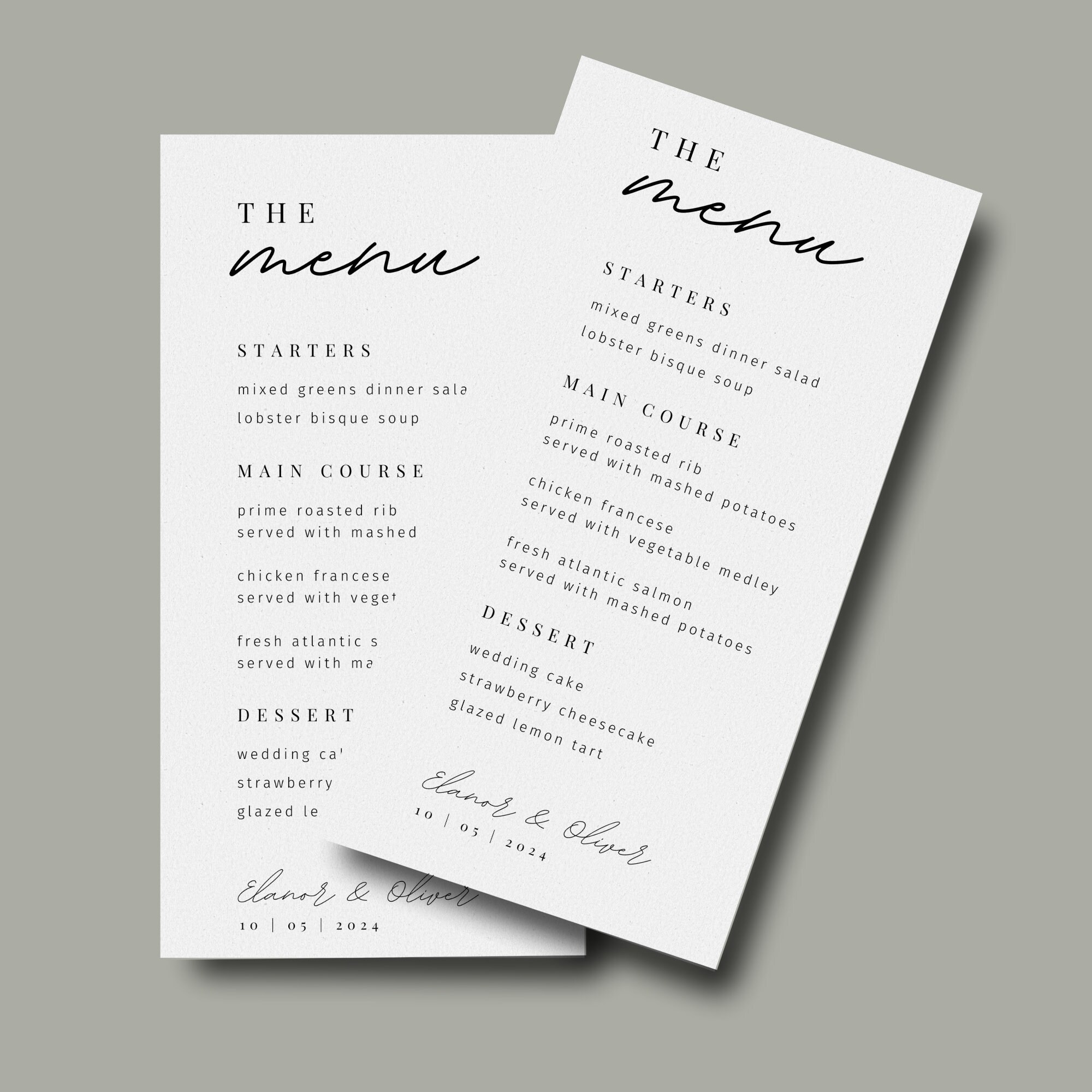 Editable Wedding Menu Card Template, DIY Reception Dinner Menu, Left ...