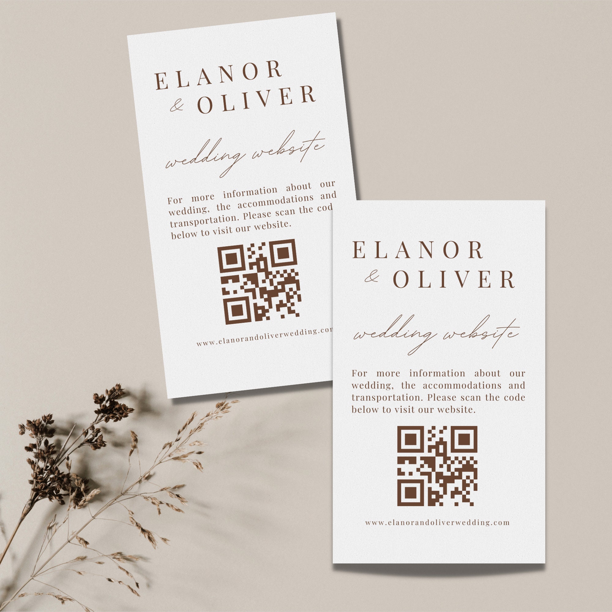 Editable Modern Wedding Details Website QR Code Card Burnt - Etsy