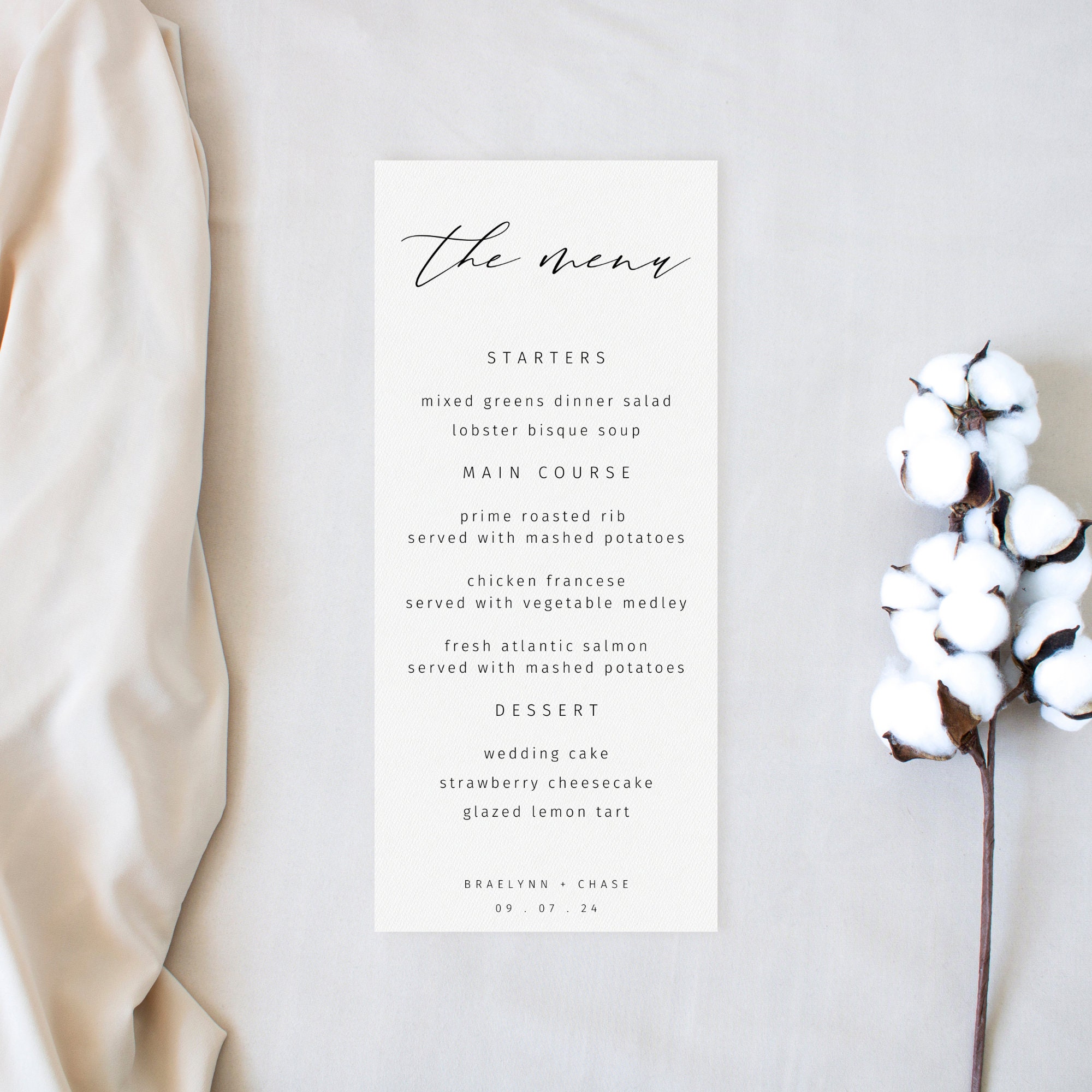 Editable Wedding Menu Card Template Reception Dinner Menu - Etsy
