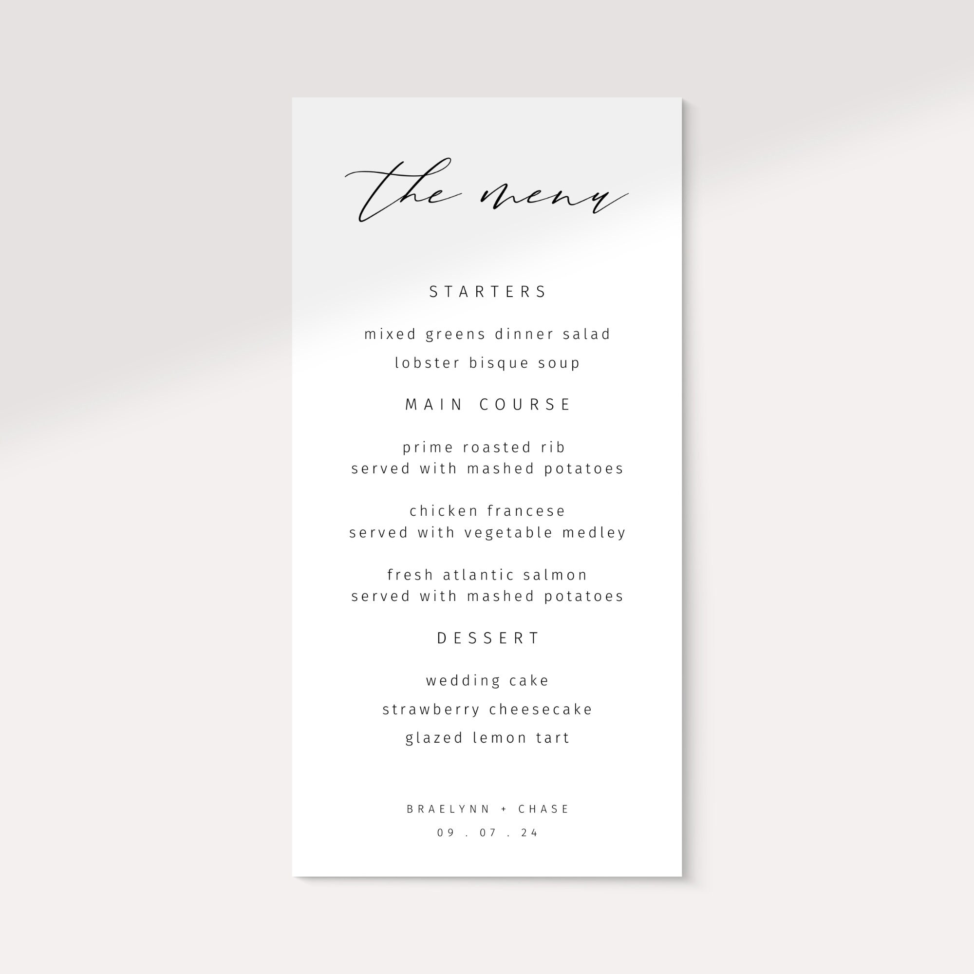 Editable Wedding Menu Card Template Reception Dinner Menu - Etsy