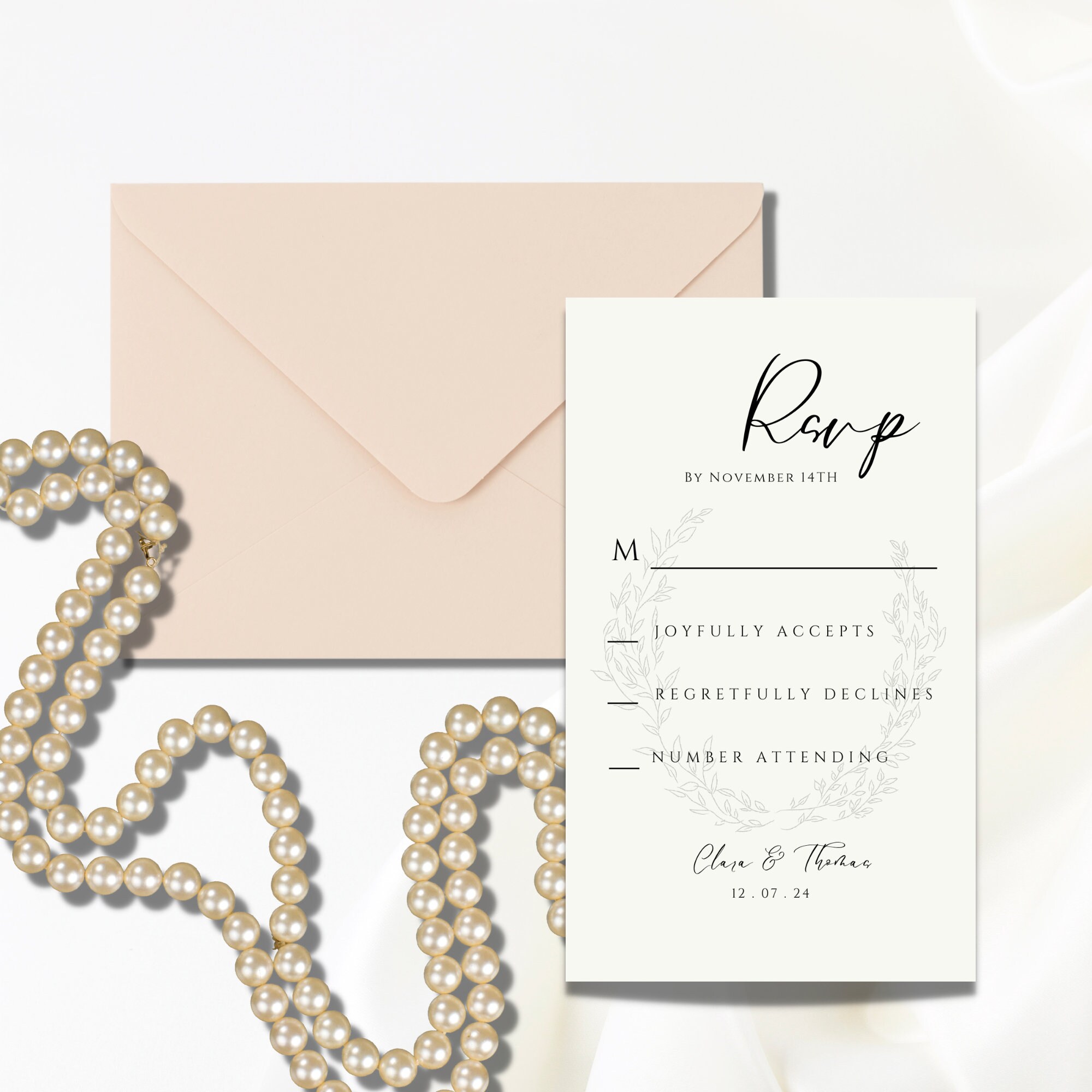 Editable Wedding RSVP Kindly Reply Card Template, Vintage Cream, Leafy ...