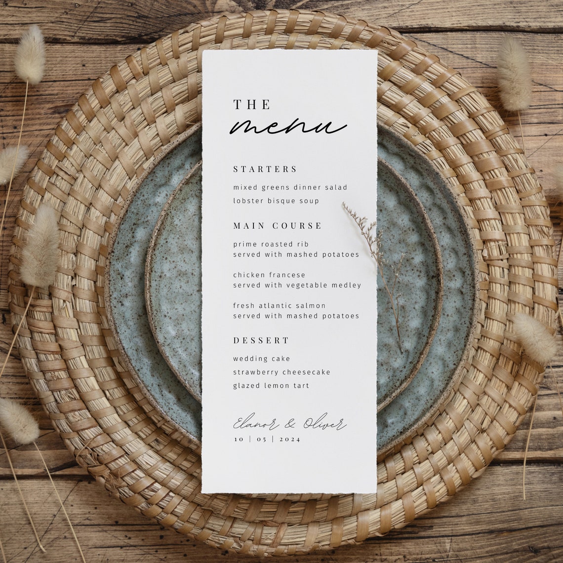 Editable Wedding Menu Card Template, DIY Reception Dinner Menu, Left ...