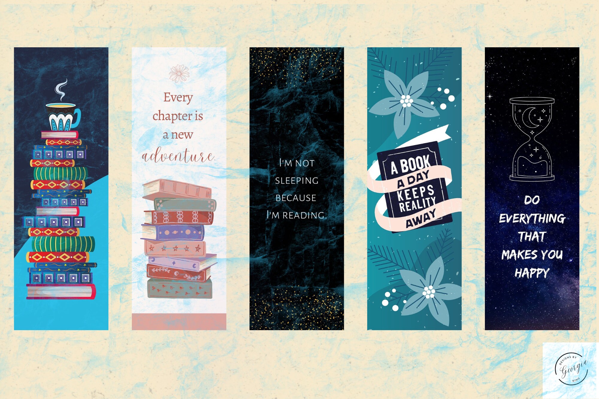 5 Printable Bookmarks Template, Printable Bookmarks Set, Bookmarks ...