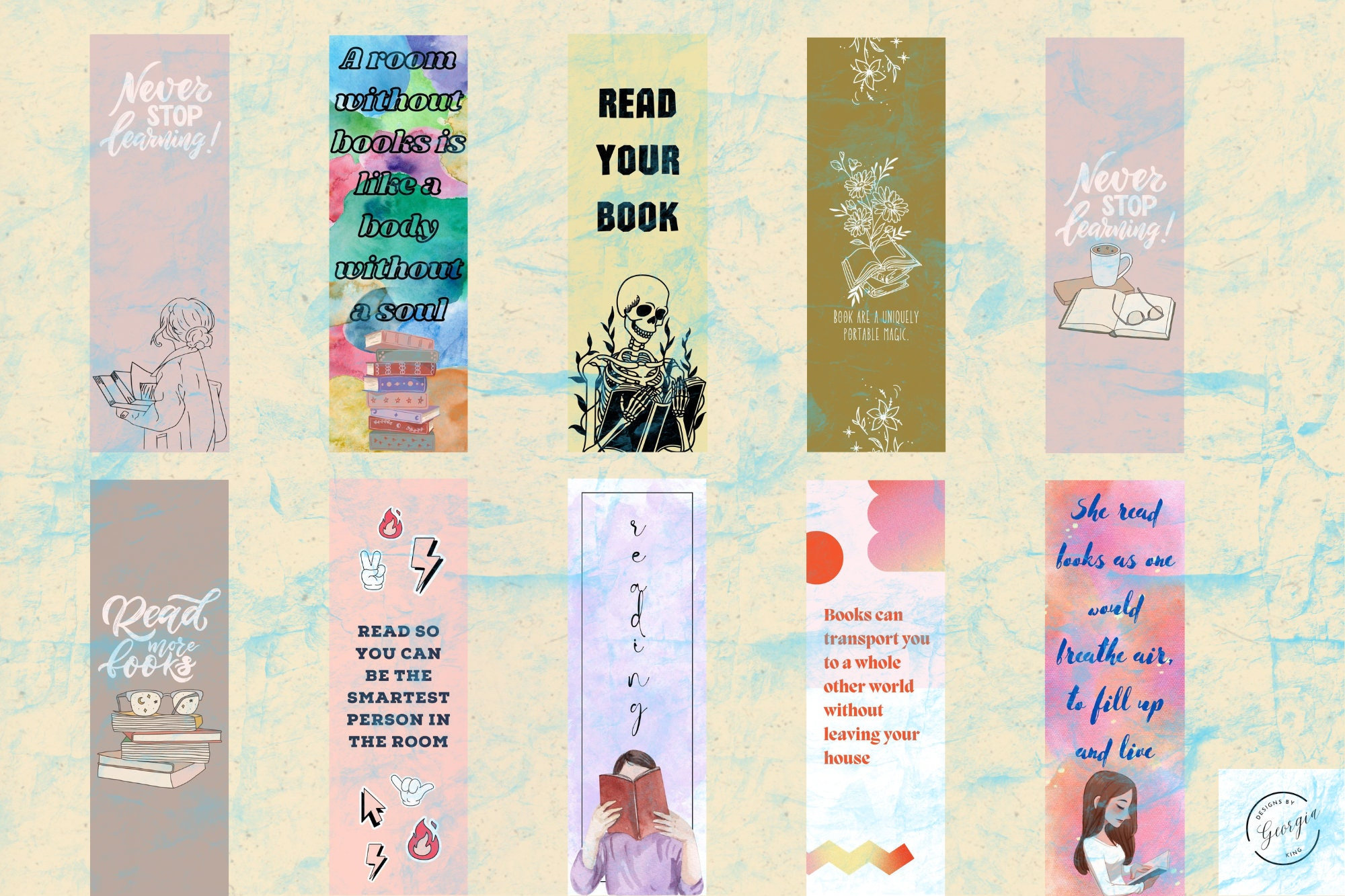 10 Printable Bookmarks Template, Printable Bookmarks Set, Bookmarks ...
