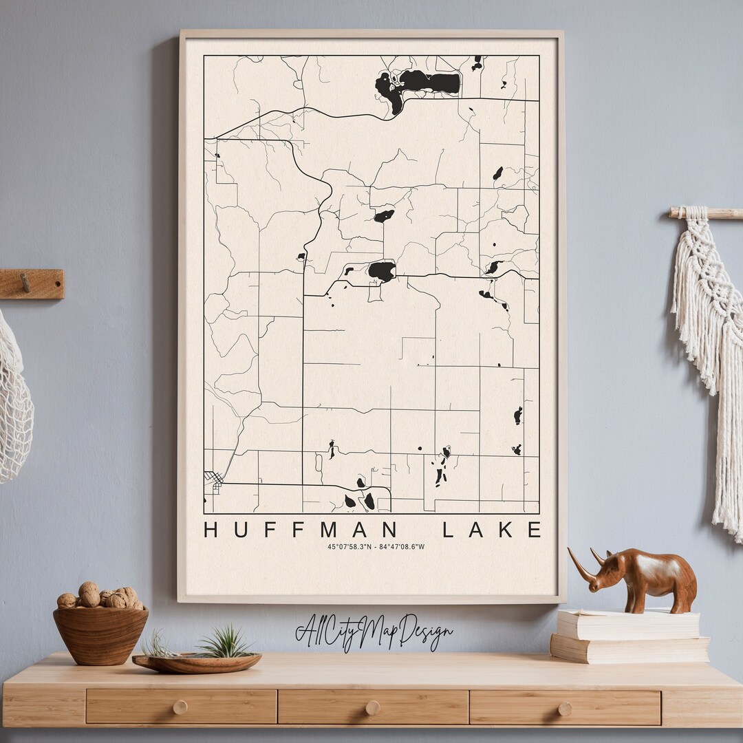 Huffman Lake Poster Map, City Travel Print, Poster Print, Print Black ...