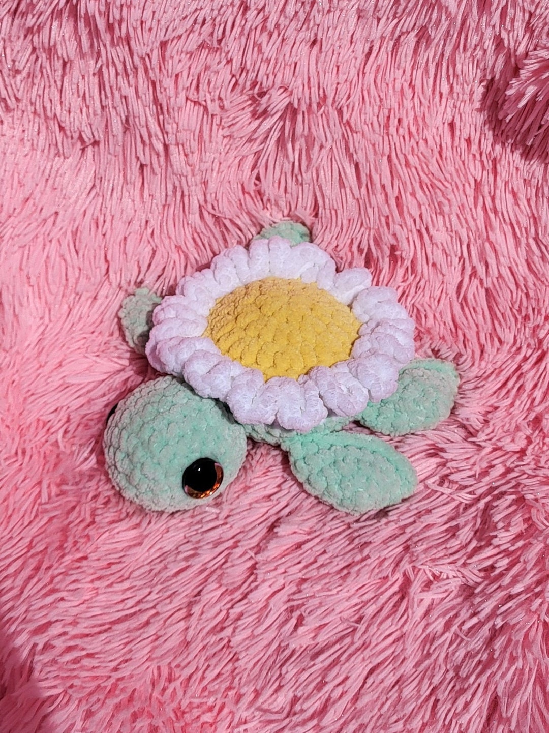 Crochet Daisy Turtle Stuffy, Amigurumi Tortoise, Handmade Stuffie, Soft ...