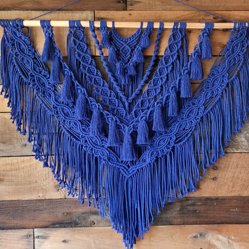 Blue Macrame Wall Hanging - Etsy