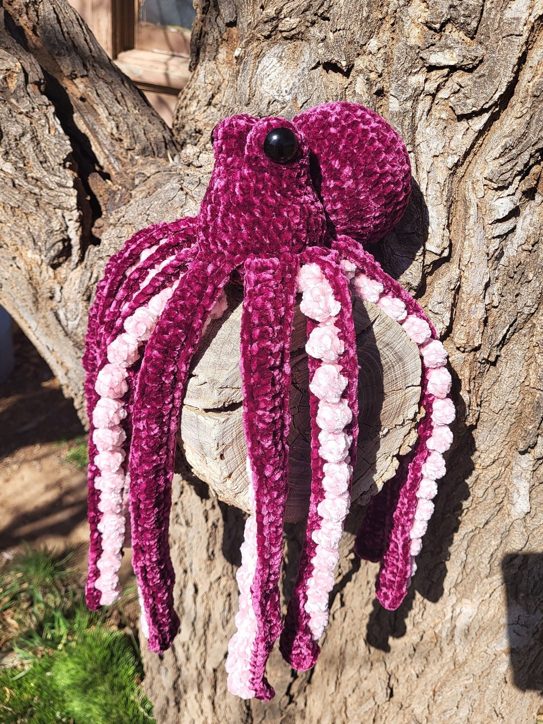 Crocheted Octopus, Soft Velvet Stuffed Animal, Sea Creature, Cuddly ...