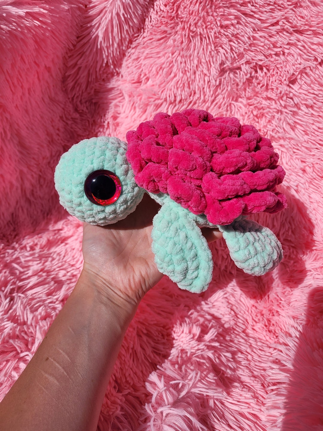 Crochet Big Rose Turtle Stuffy, Amigurumi Tortoise, Handmade Stuffie ...