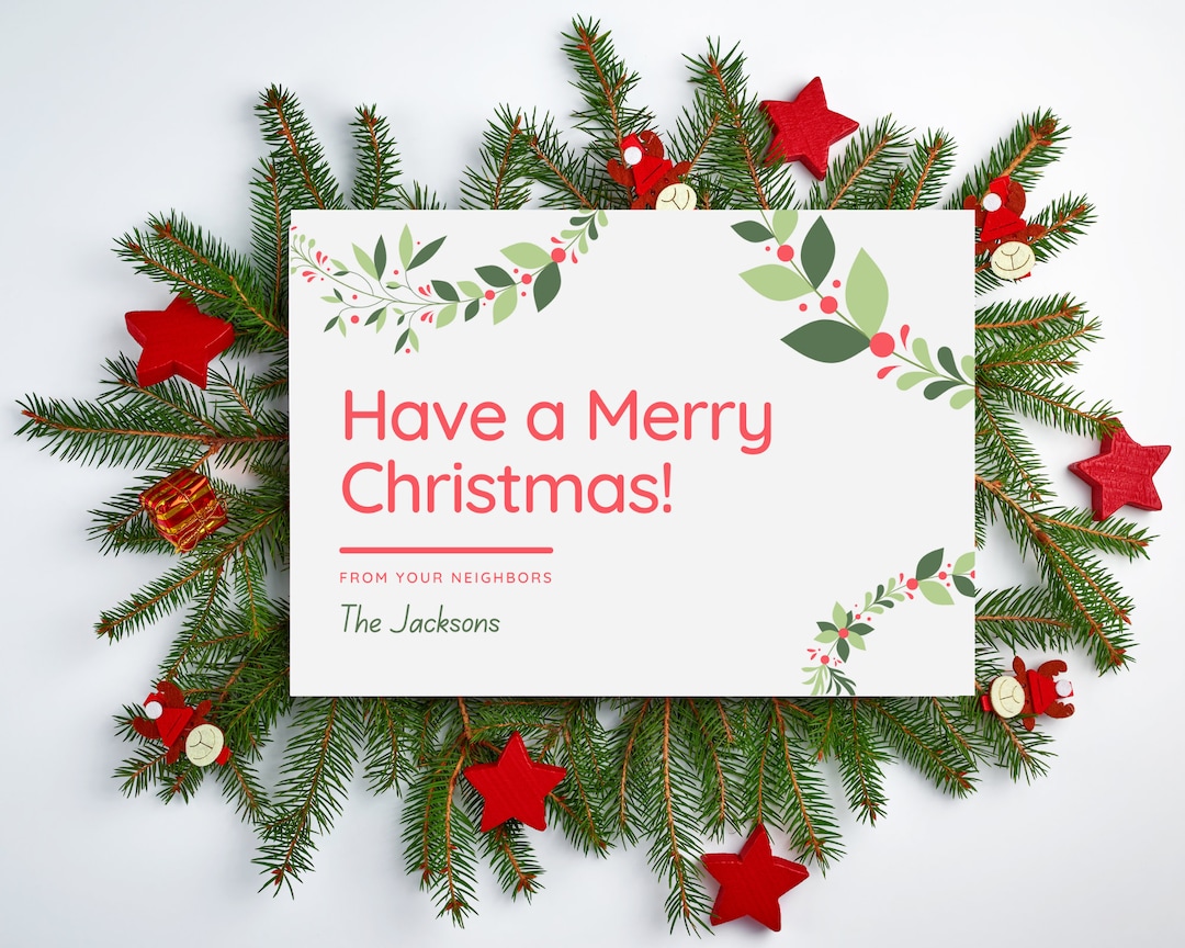 Red & White Merry Christmas Card Holiday Card Printable Card Greeting ...