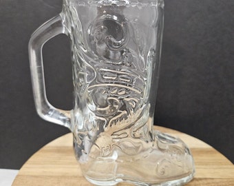 Vintage Clear Glass Embossed Cowboy Boot Beer Mug - Etsy