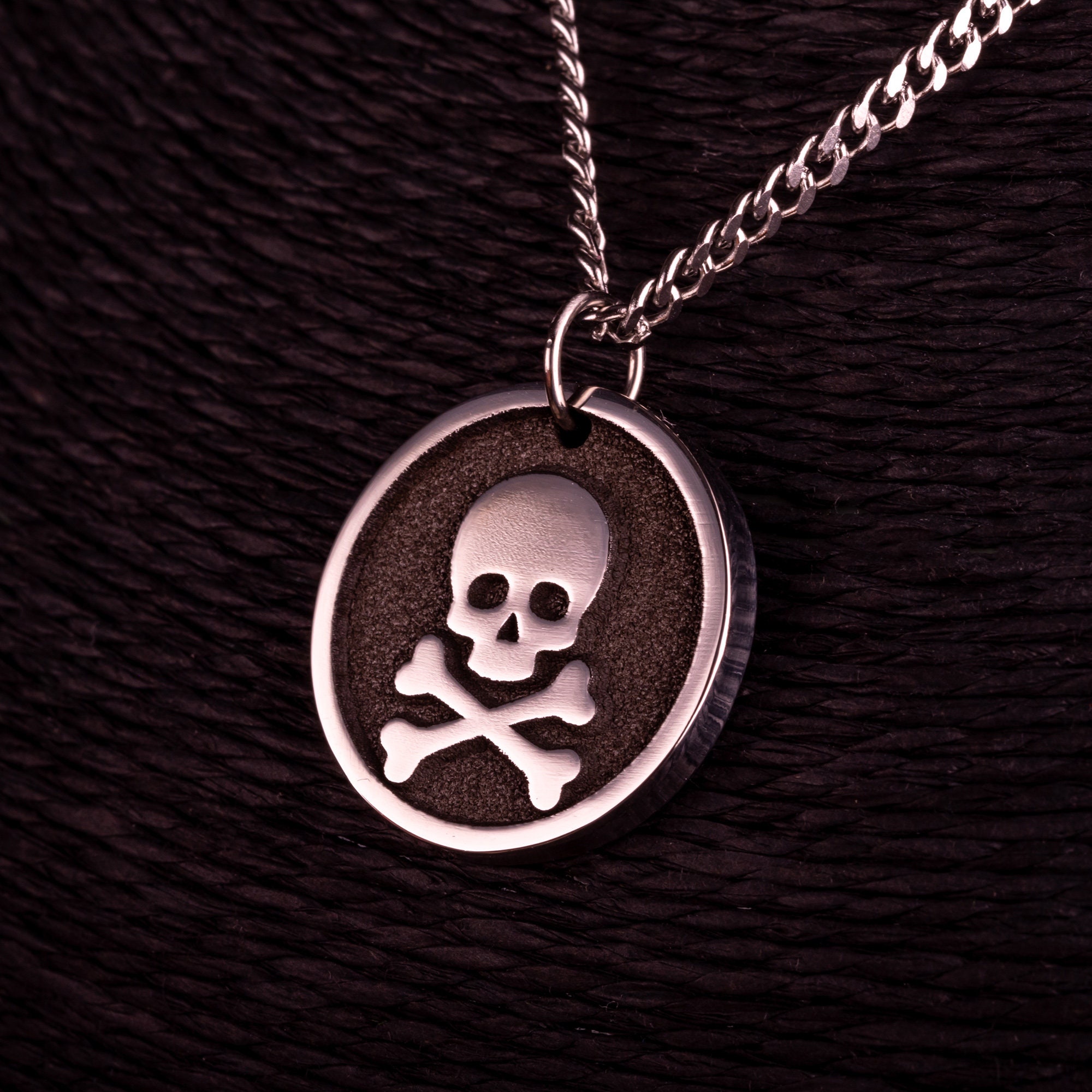 Pirate Coin Pendant Skull and Bones Necklace, Pirates Medallion, Mens ...