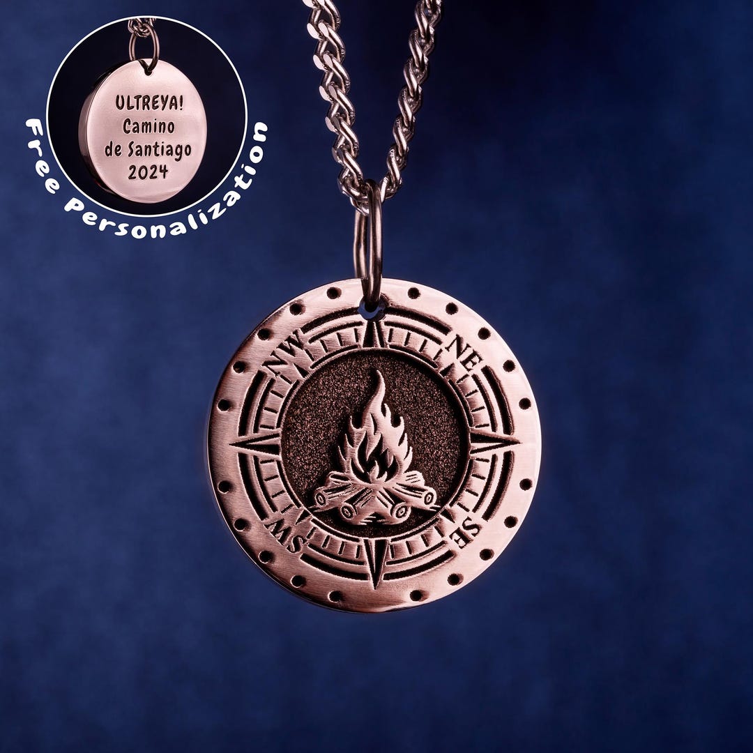 Campfire Necklace Bonfire Pendant Compass Custom Outdoor Charm Travel ...