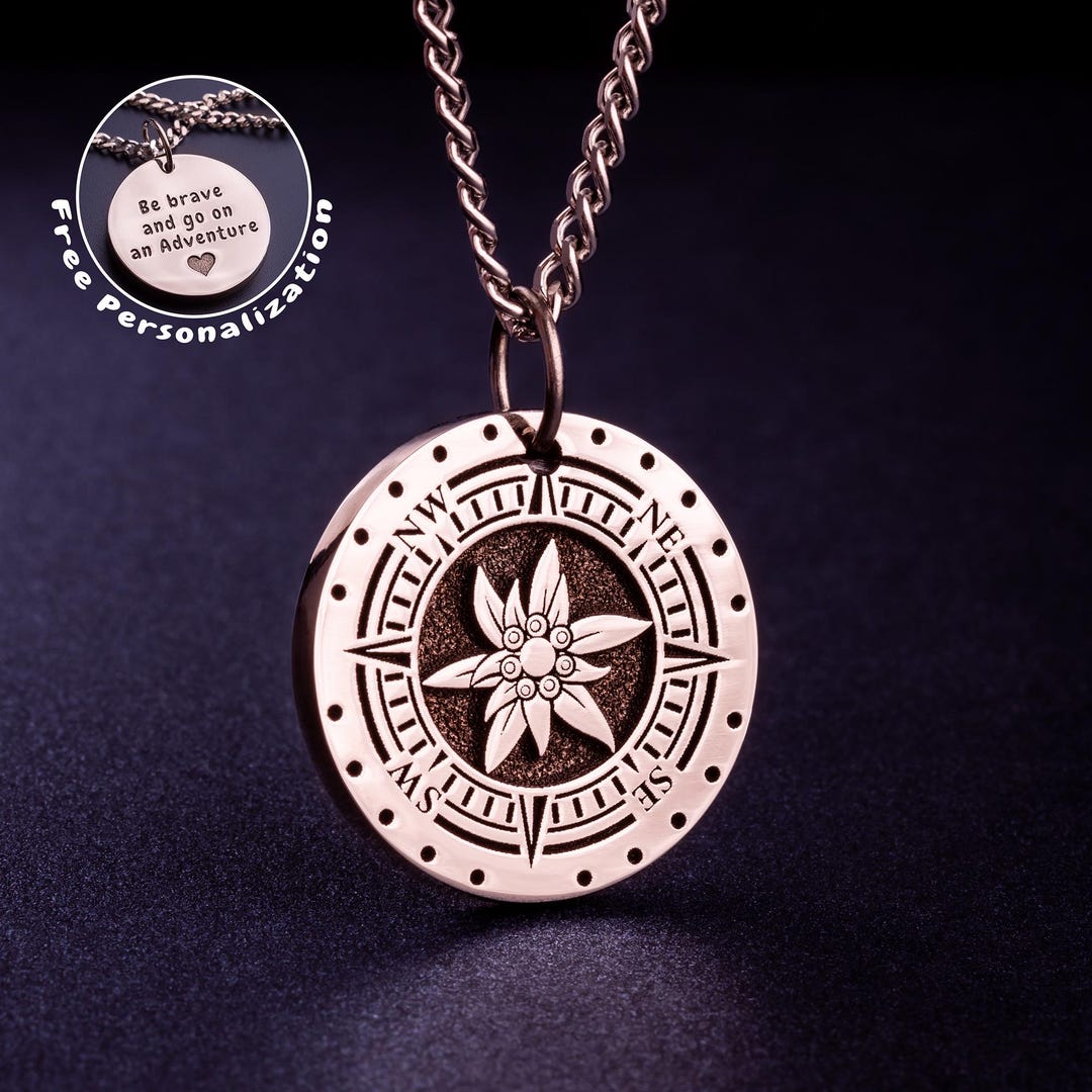 Hiking Necklace Edelweiss Pendant Compass Mountain Necklace for Woman ...
