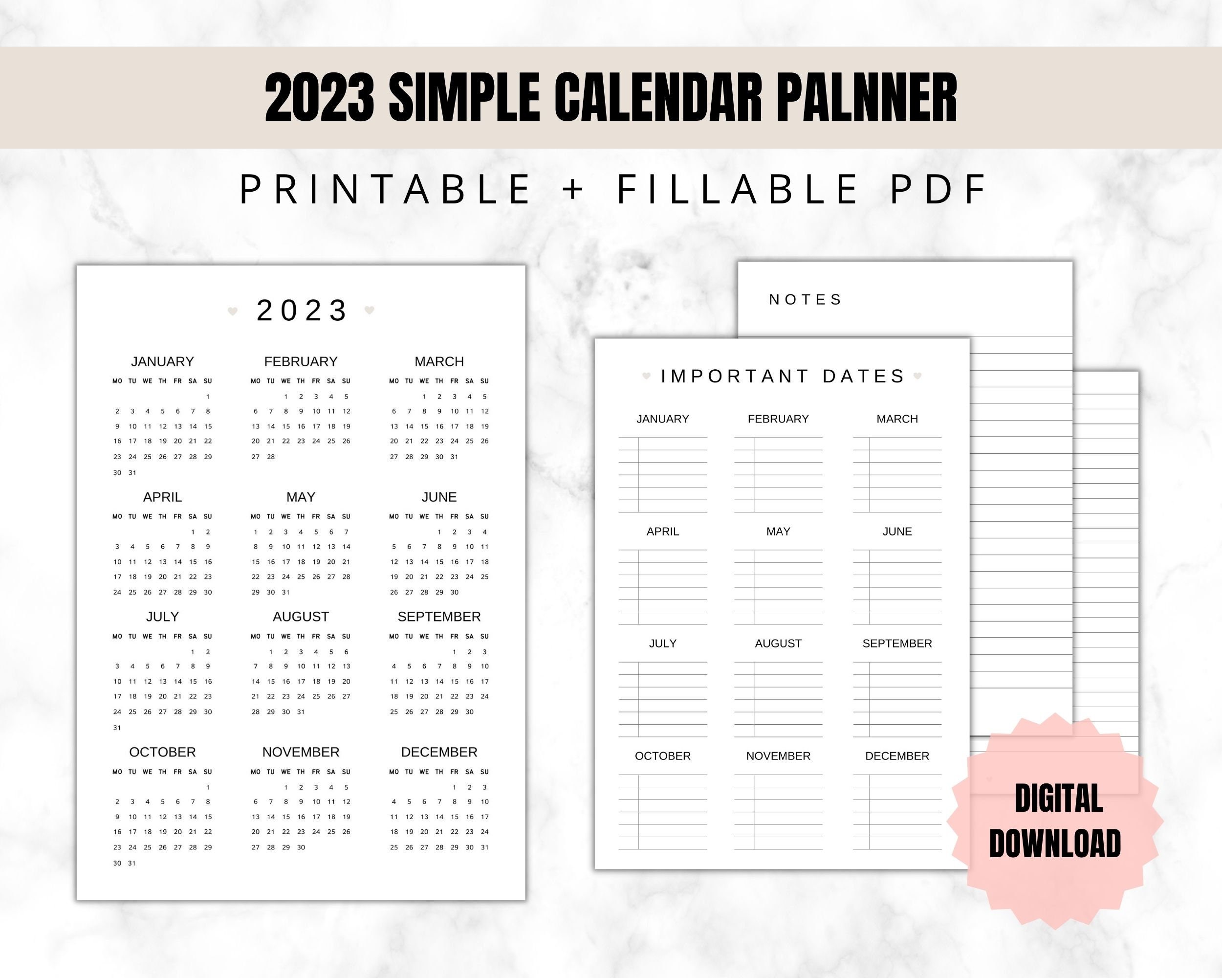 2023 Dated Calendar Printable 2023 Calendar and Important - Etsy