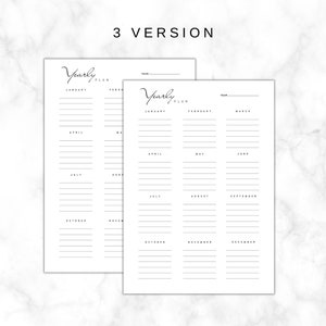 Printable Yearly Planner on One Page, Year at a Glance, Yearly Overview ...