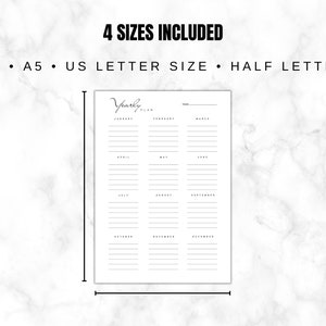 Printable Yearly Planner on One Page, Year at a Glance, Yearly Overview ...