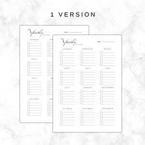 Printable Yearly Planner on One Page, Year at a Glance, Yearly Overview ...