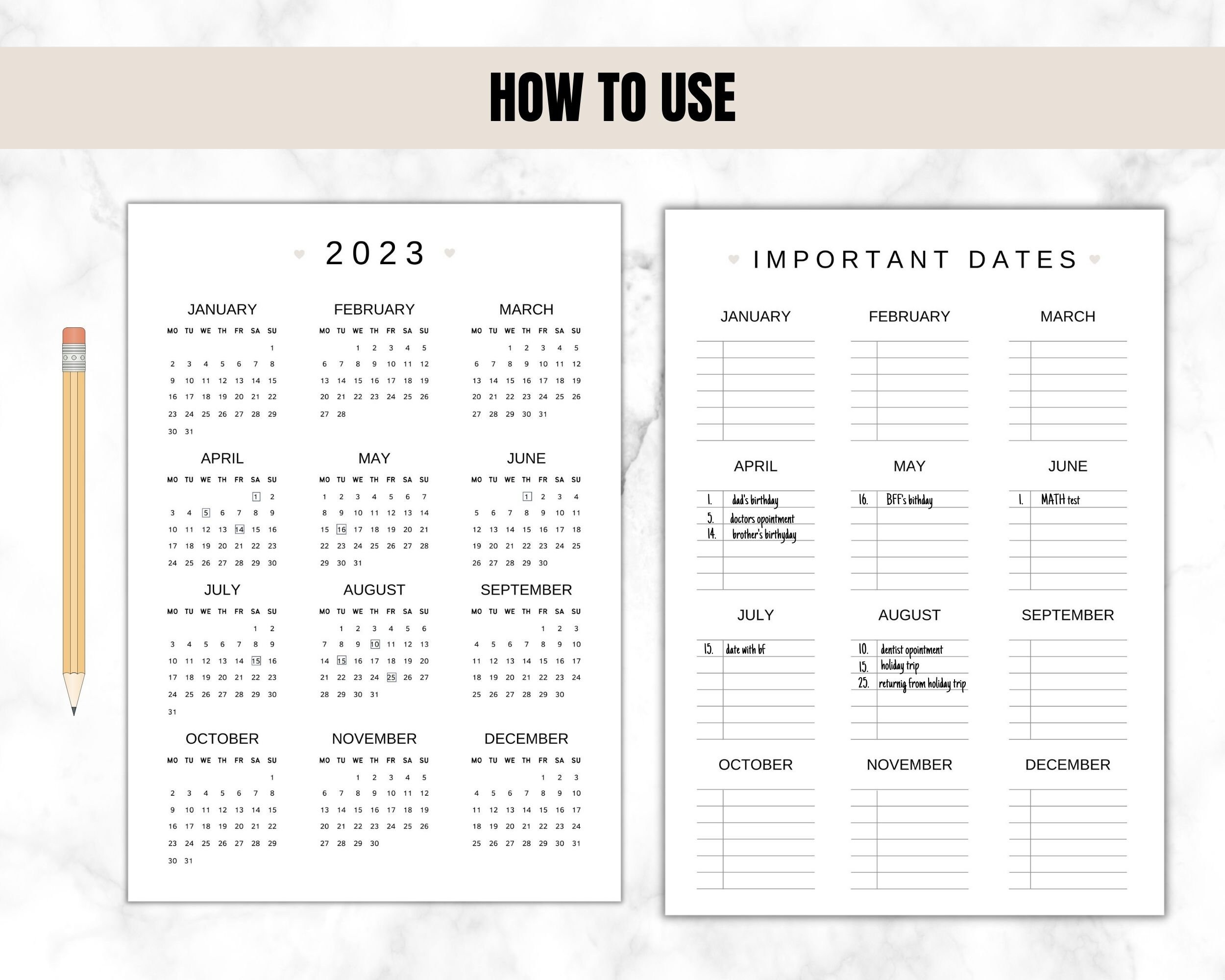 2023 Dated Calendar Printable 2023 Calendar and Important - Etsy
