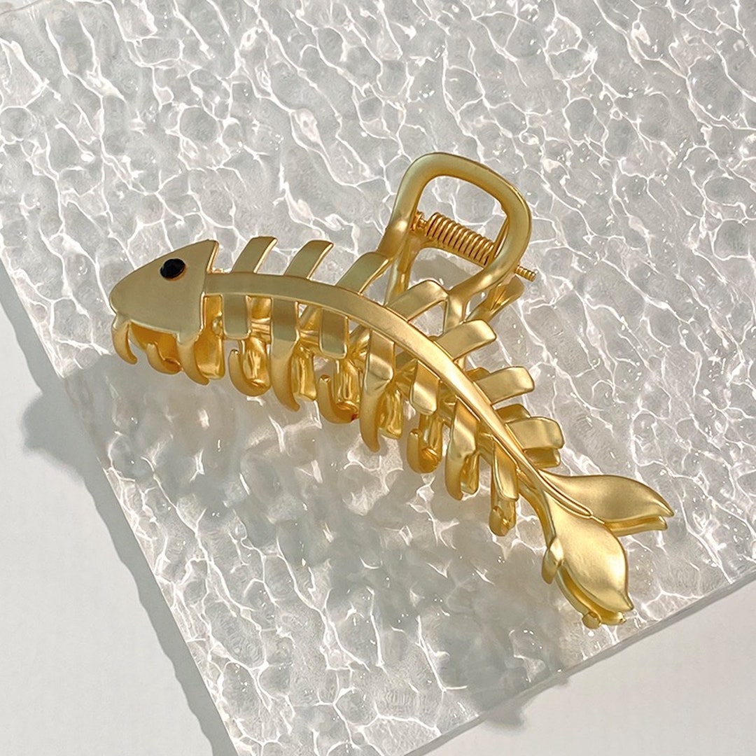 Unique Design Fishbone Large Golden Claw Hair Clip - Etsy