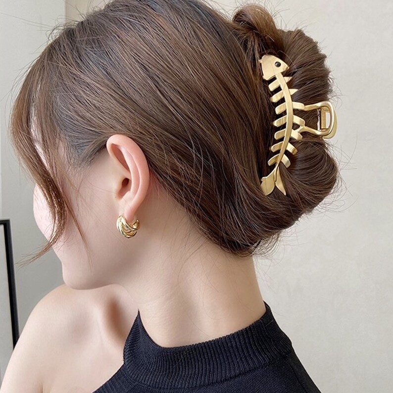 Unique Design Fishbone Large Golden Claw Hair Clip - Etsy