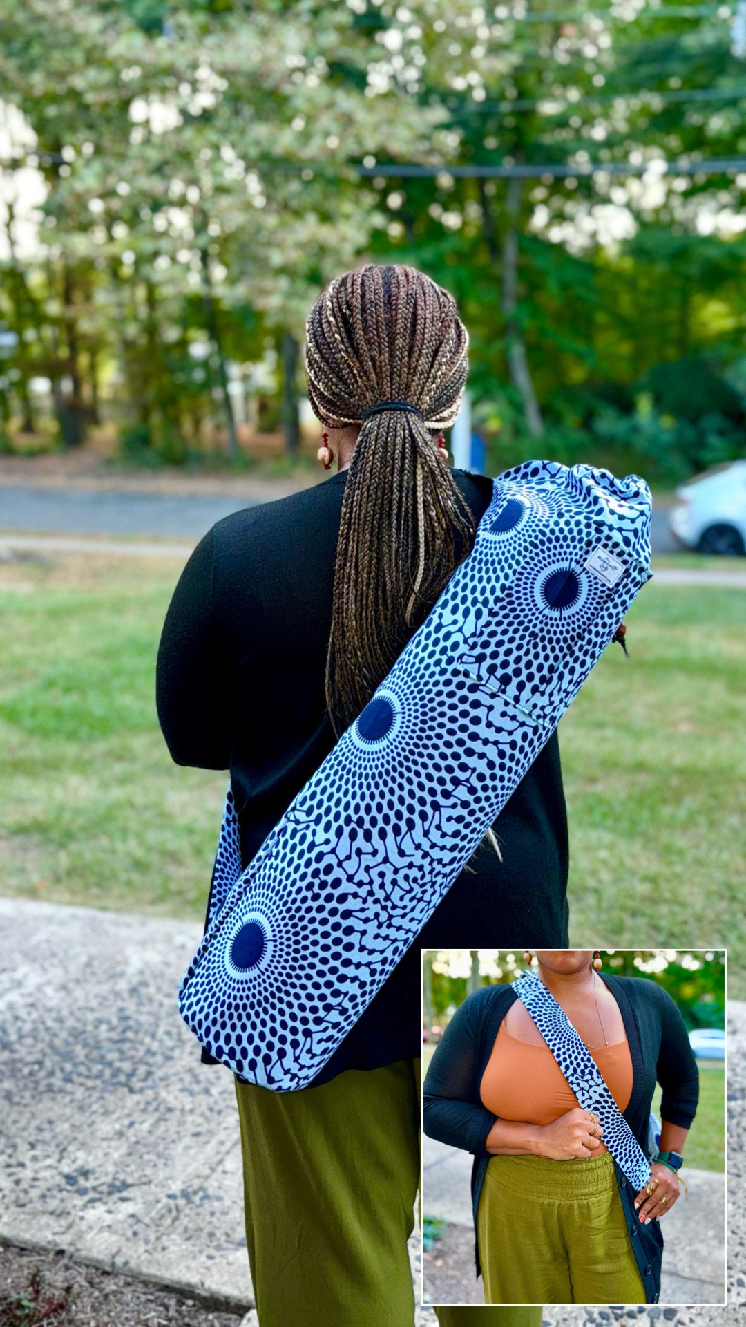 Blue Handmade African Print Fabric Yoga Mat Bag yoga Mat Backpack ...