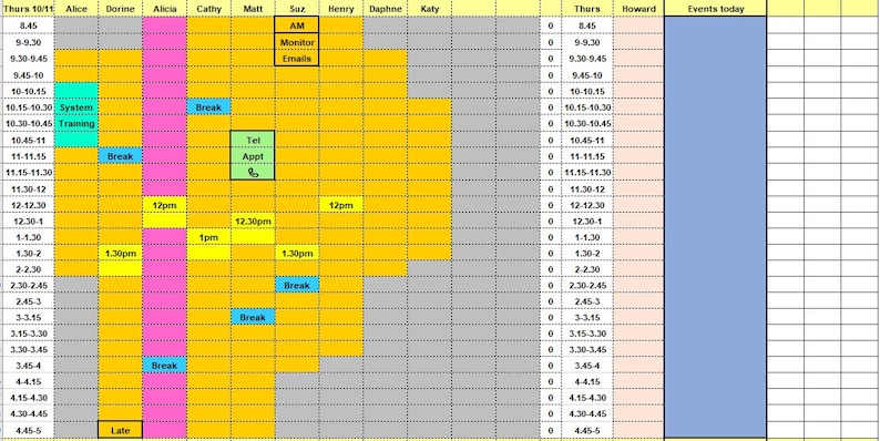 Staff Rota, Staff Roster, Schedule for Work, Shift Manager - Excel - Etsy