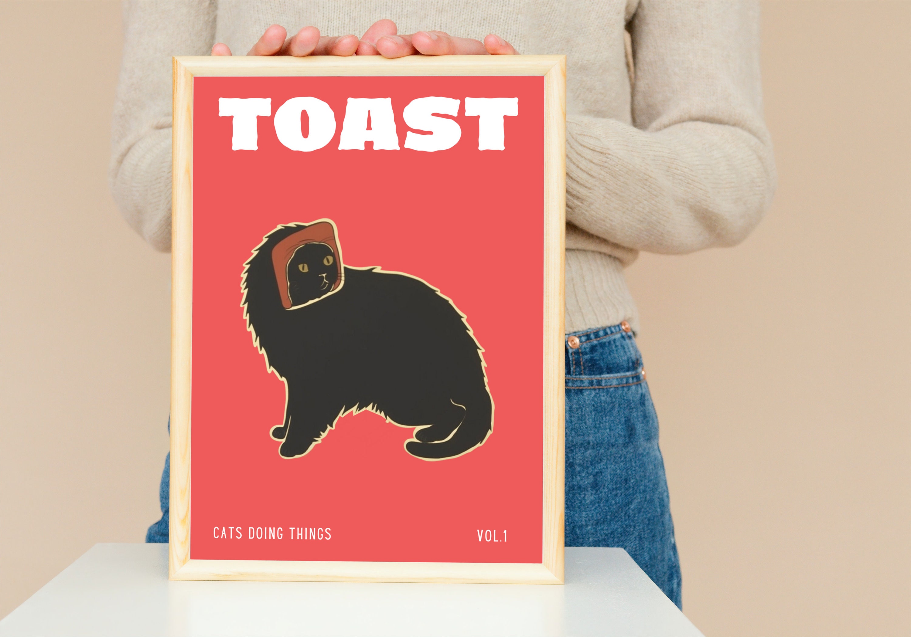 Toast Cat, Lucky Black Cat, Funny Cat Poster, Cat Lover Gift, Modern ...