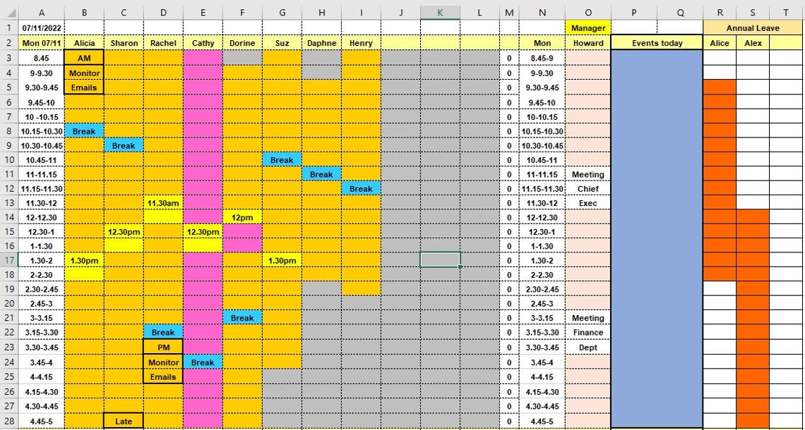 Staff Rota, Staff Roster, Schedule for Work, Shift Manager - Excel - Etsy
