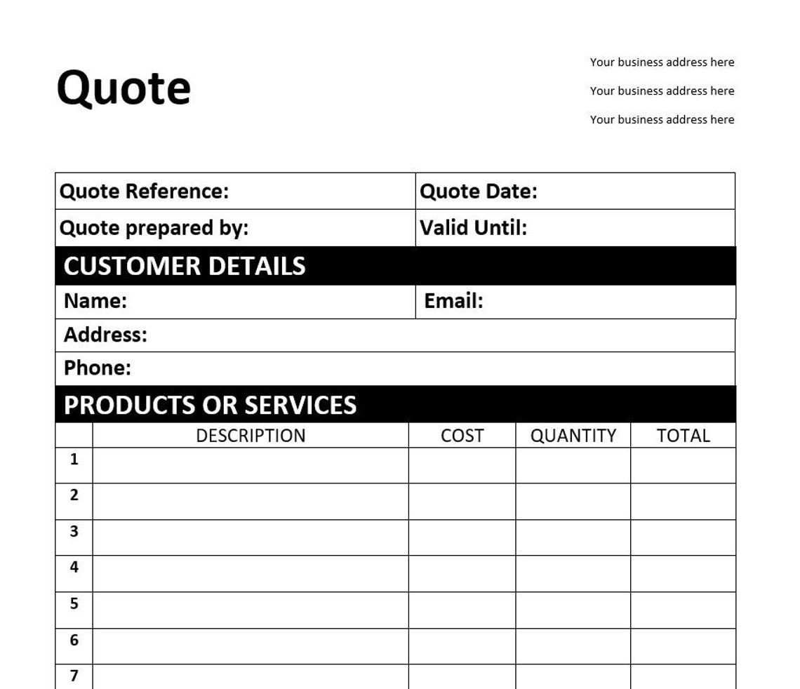 Editable Quotation Template, Editable Quote Template, Editable and ...