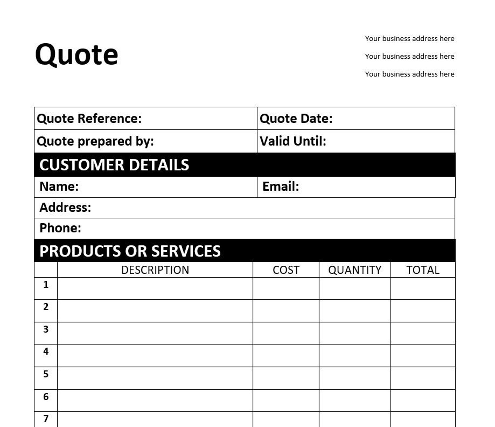 Editable Quotation Template, Printable Word Document (digital Download ...