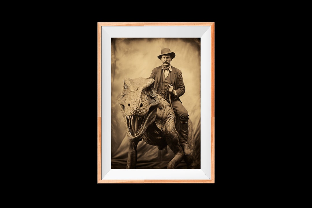 Vintage Dino Cowboy Photograph, Dark Academia Art, Occult Poster, Funny ...