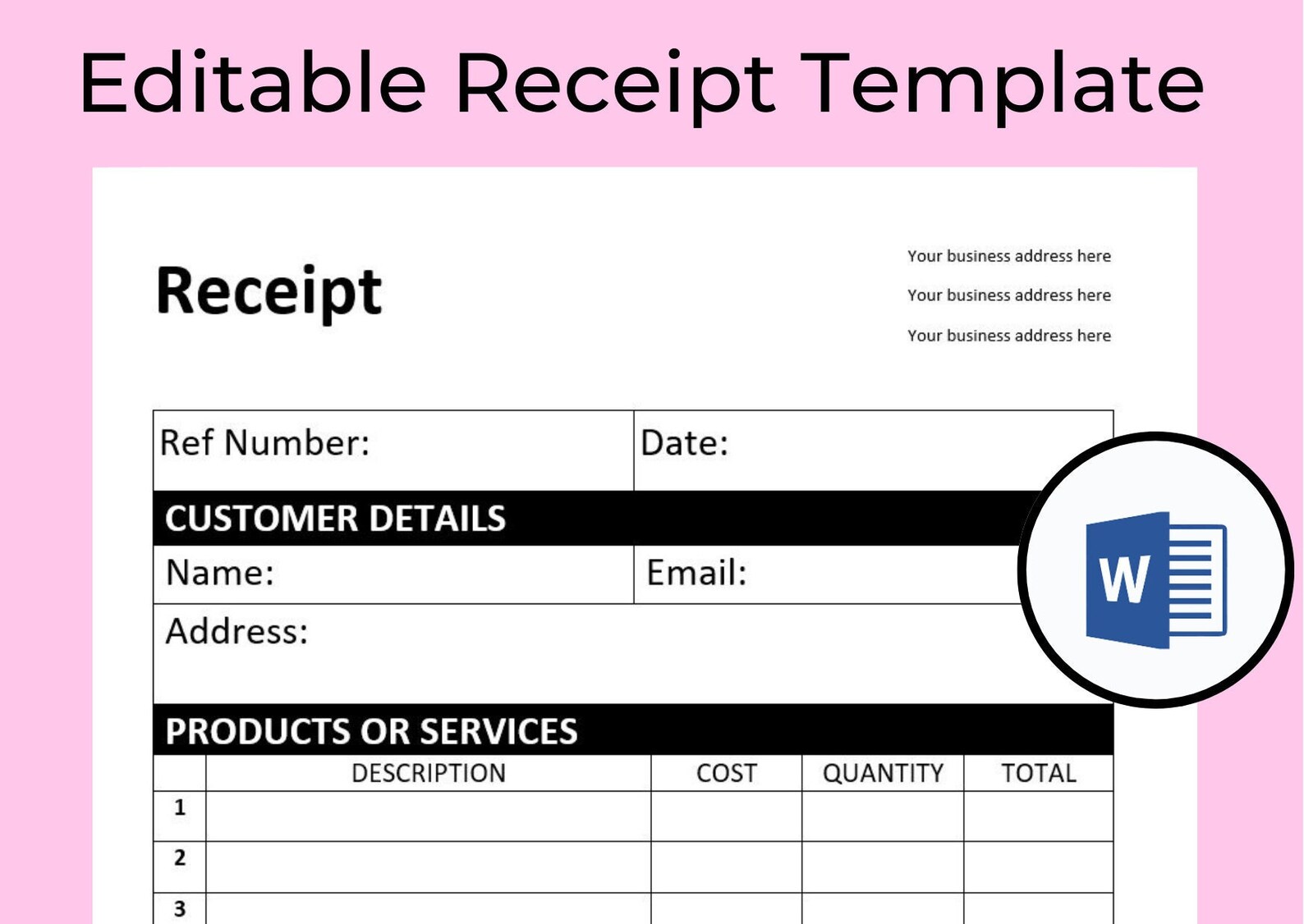 Printable Receipt Template, Editable Receipt Template - Etsy