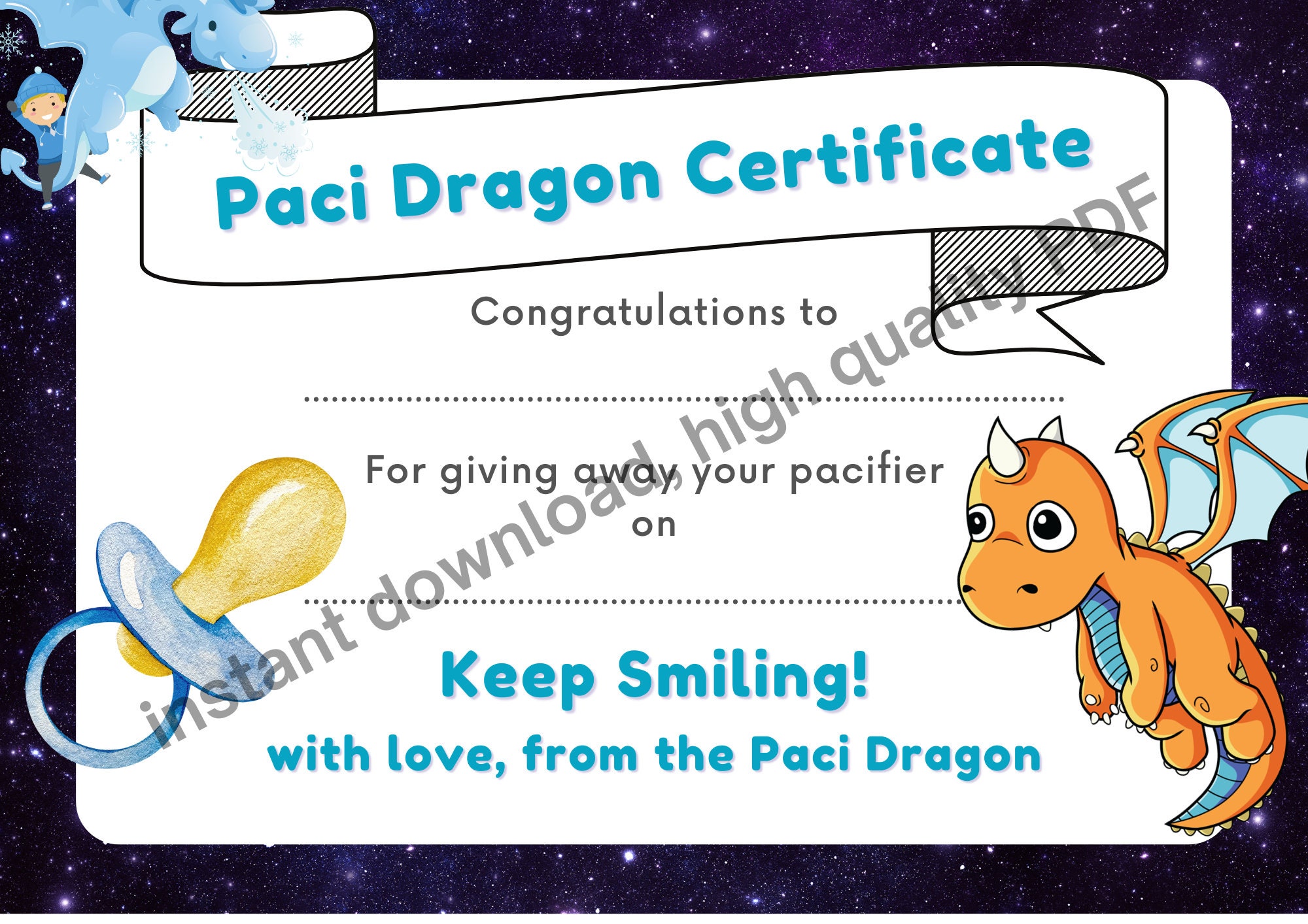 Dummy Dragon Certificate, Dummy Dragon Letter, Pacifier Dragon ...