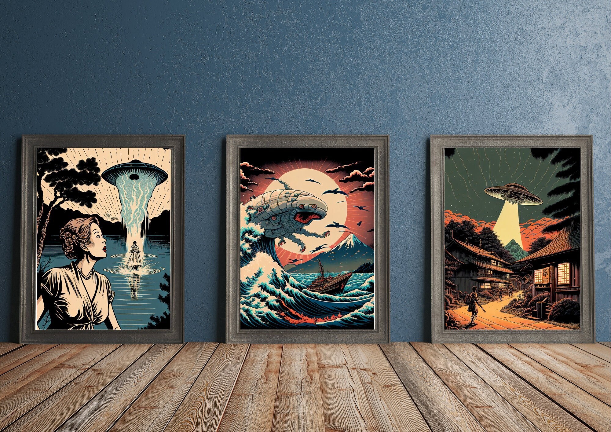 Ukiyo-e Inspired Sci-fi Wall Art Set of 6 Alien Invasion - Etsy