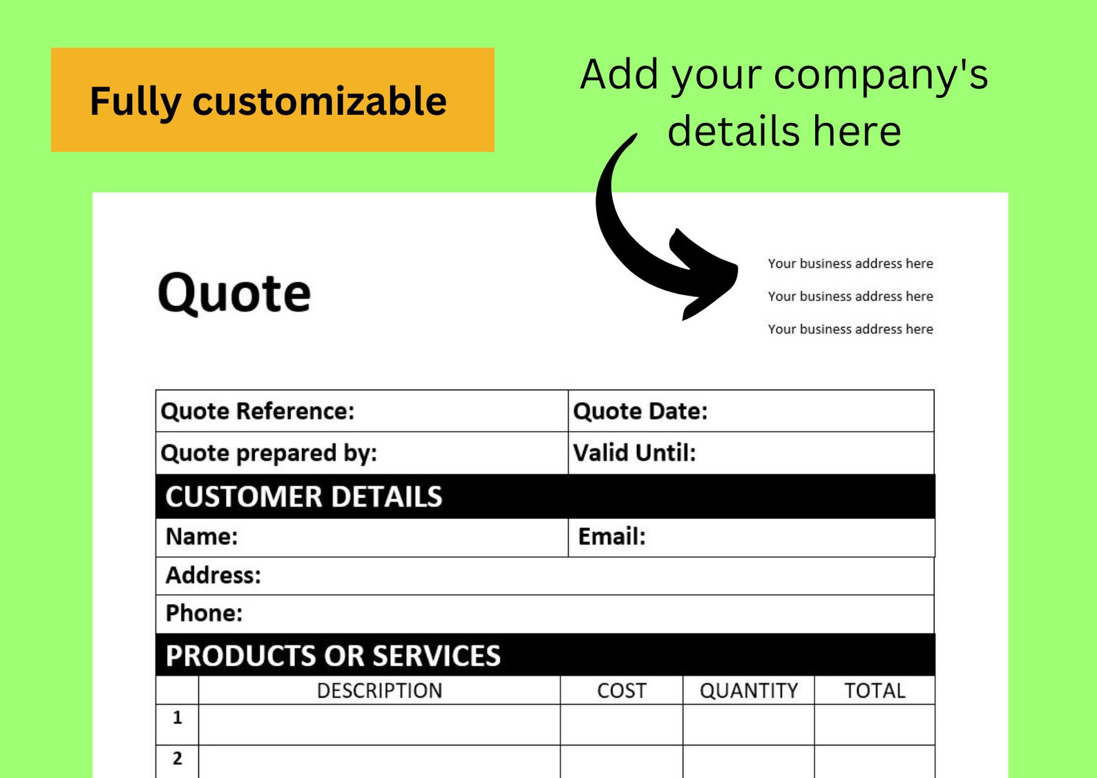 Editable Quotation Template, Editable Quote Template, Editable and ...