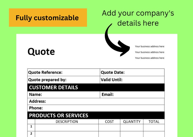 Editable Quotation Template, Editable Quote Template, Editable and ...