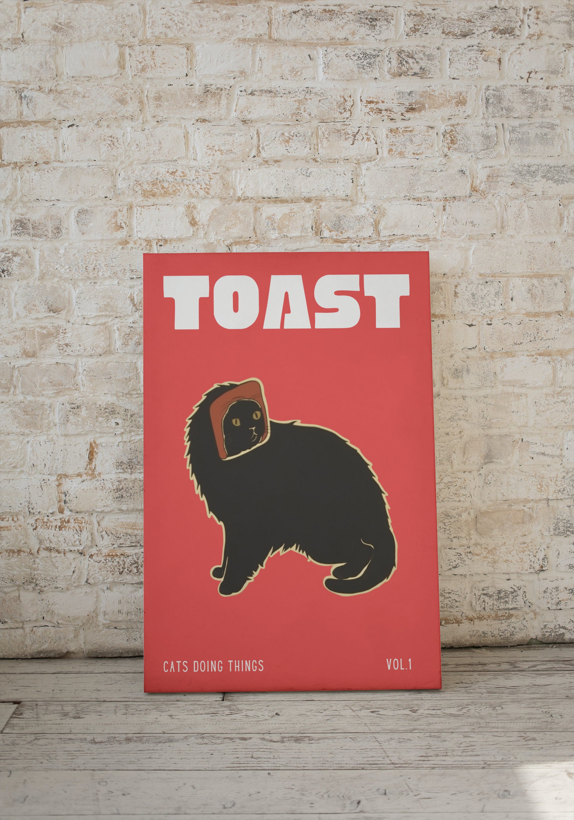 Toast Cat, Lucky Black Cat, Funny Cat Poster, Cat Lover Gift, Modern ...
