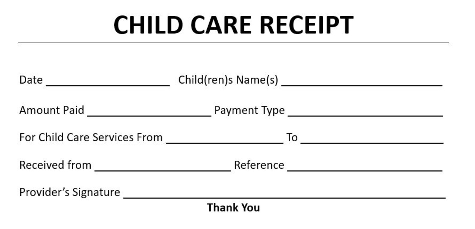 Childcare Receipt Form, Daycare Receipt Template. Printable/editable ...