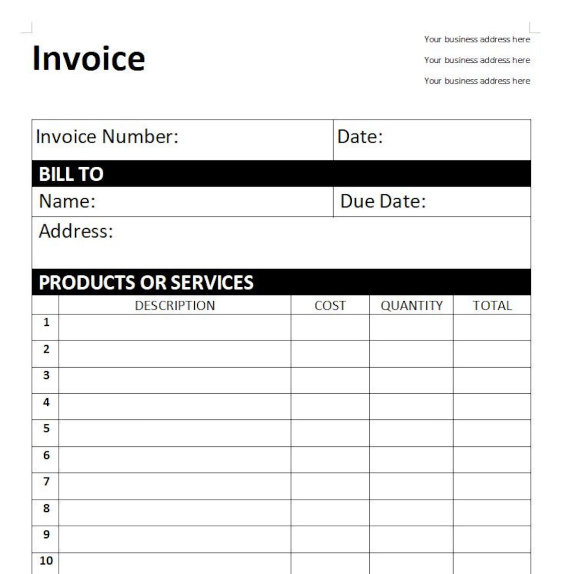 Printable Invoice Template - Etsy
